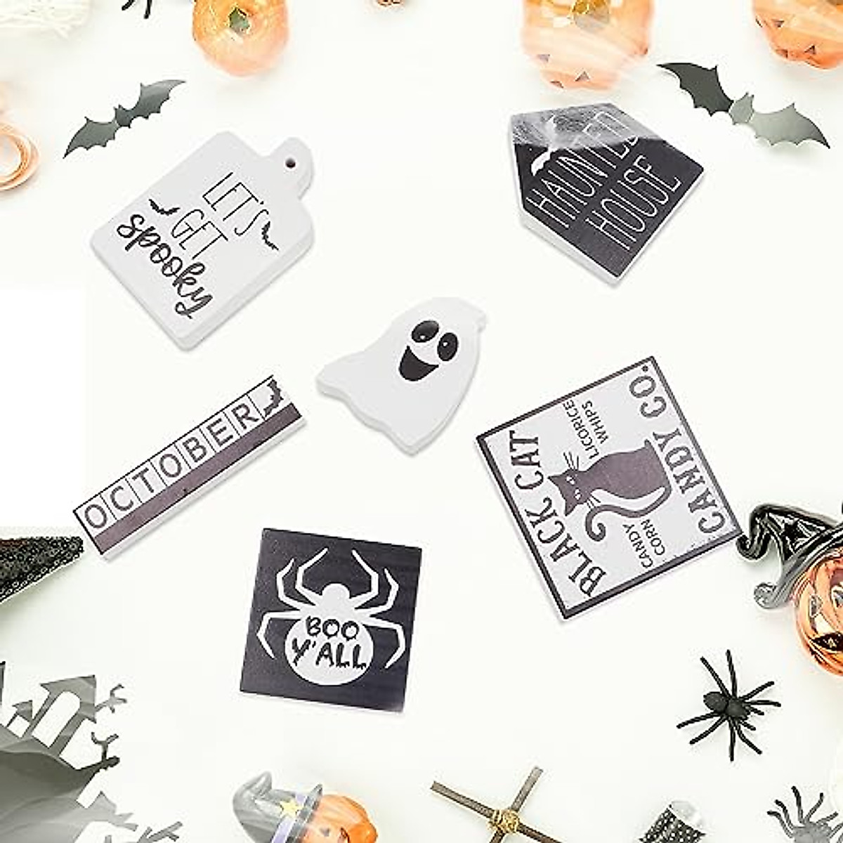 MISBEST Halloween Tiered Tray Decor,Halloween Decorations Hunted House Black Cat BOO Spooky Halloween Table Wooden Sign Halloween Tiered Tray,Halloween Shelf Decoration Fall Farmhouse Decor