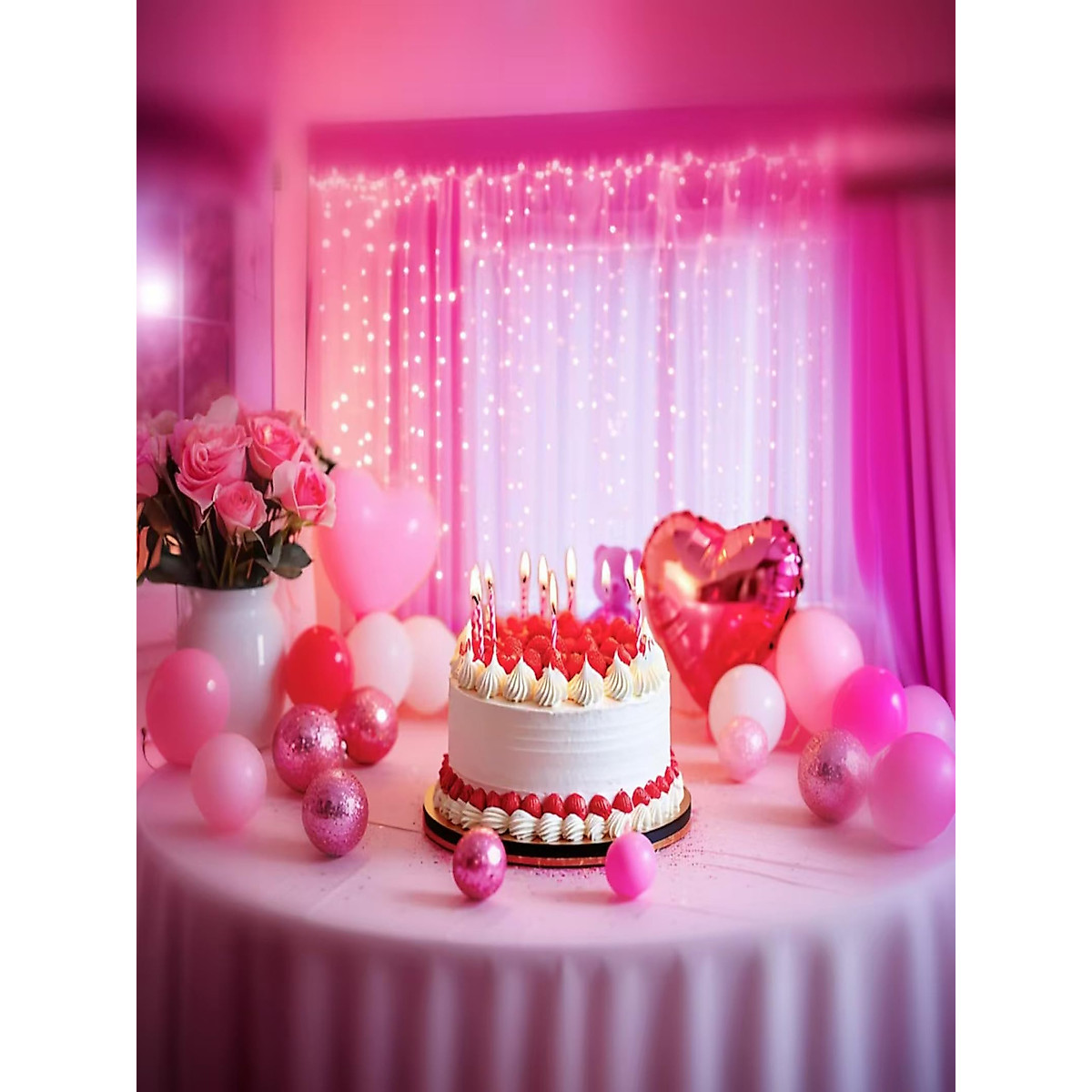 ORSMGOLF Fairy Curtain String Lights, Room Decor &Ideal Gift for Teens Girl, 8 Modes Wall Lights & Valentine's Day Indoor Decorations (Pink)