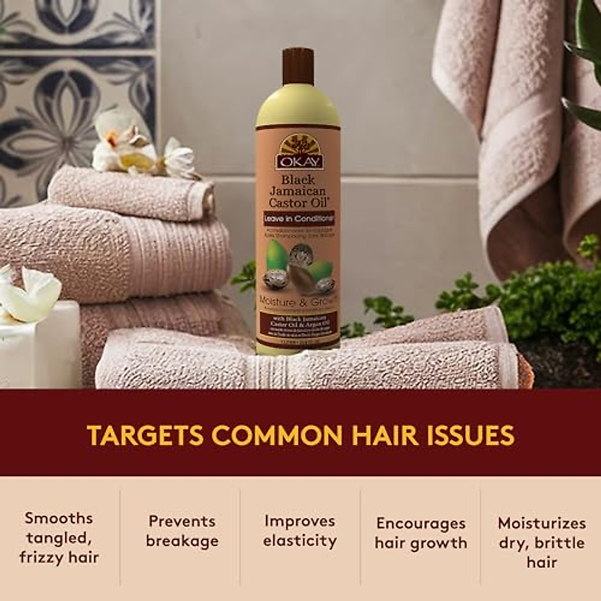 OKAY | Black Jamaican Castor Oil | Leave-In Conditioner for All Hair Types| Repair - Moisturize - Grow Healthy Hair | With Argan Oil & Shea Butter | Free of Parabens, Silicones, Sulfates | 33.8 oz