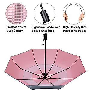 G4Free UPF 50+ UV Protection Travel Umbrella 42/46 Inch Windproof Silver Coating Sun Blocking Umbrella(Silver/Pink)