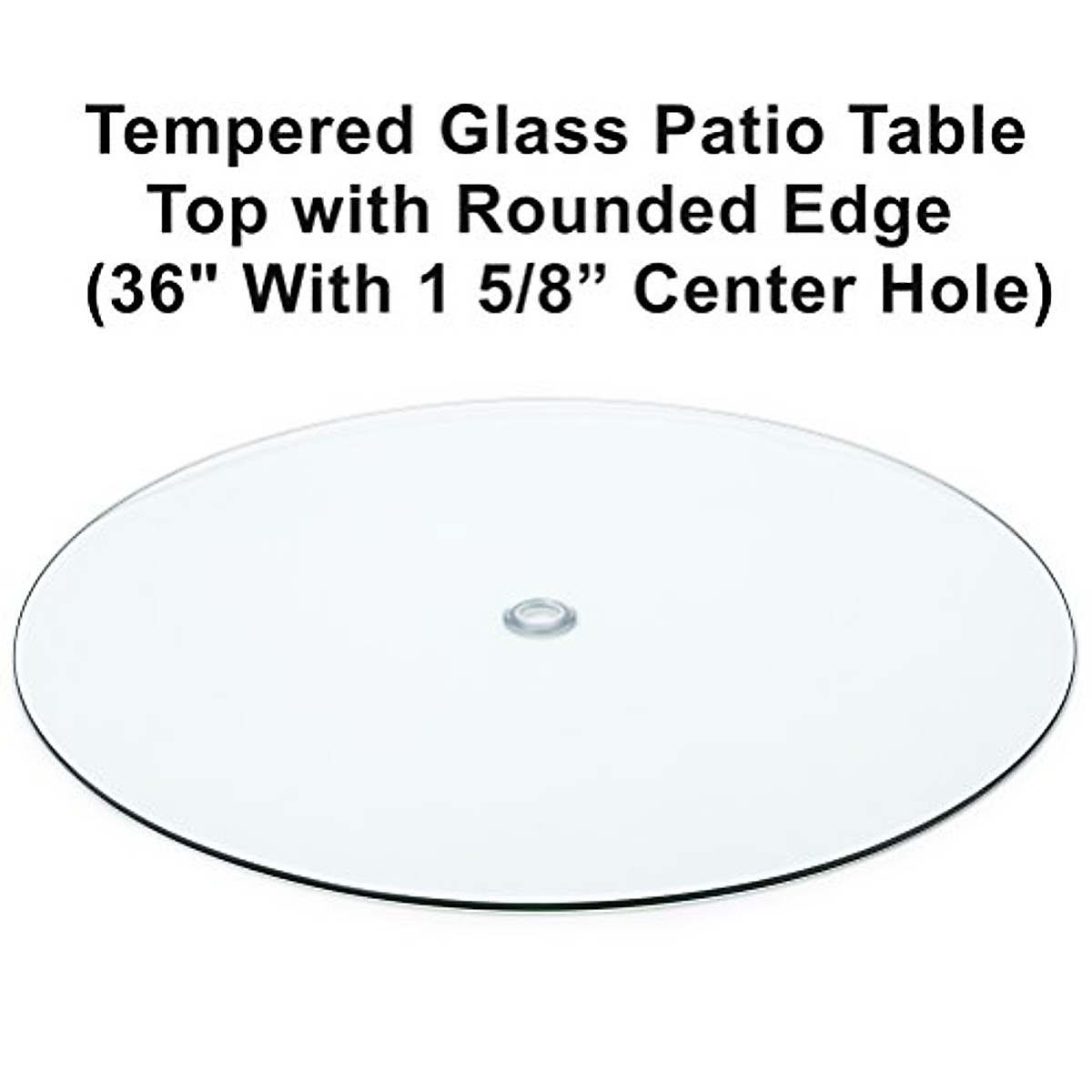 Audio-Visual Direct Tempered Glass Patio Table Top with Rounded Edge (36" with 1 5/8" Center Hole) Includes Free Umbrella Hole Ring and Cup Set