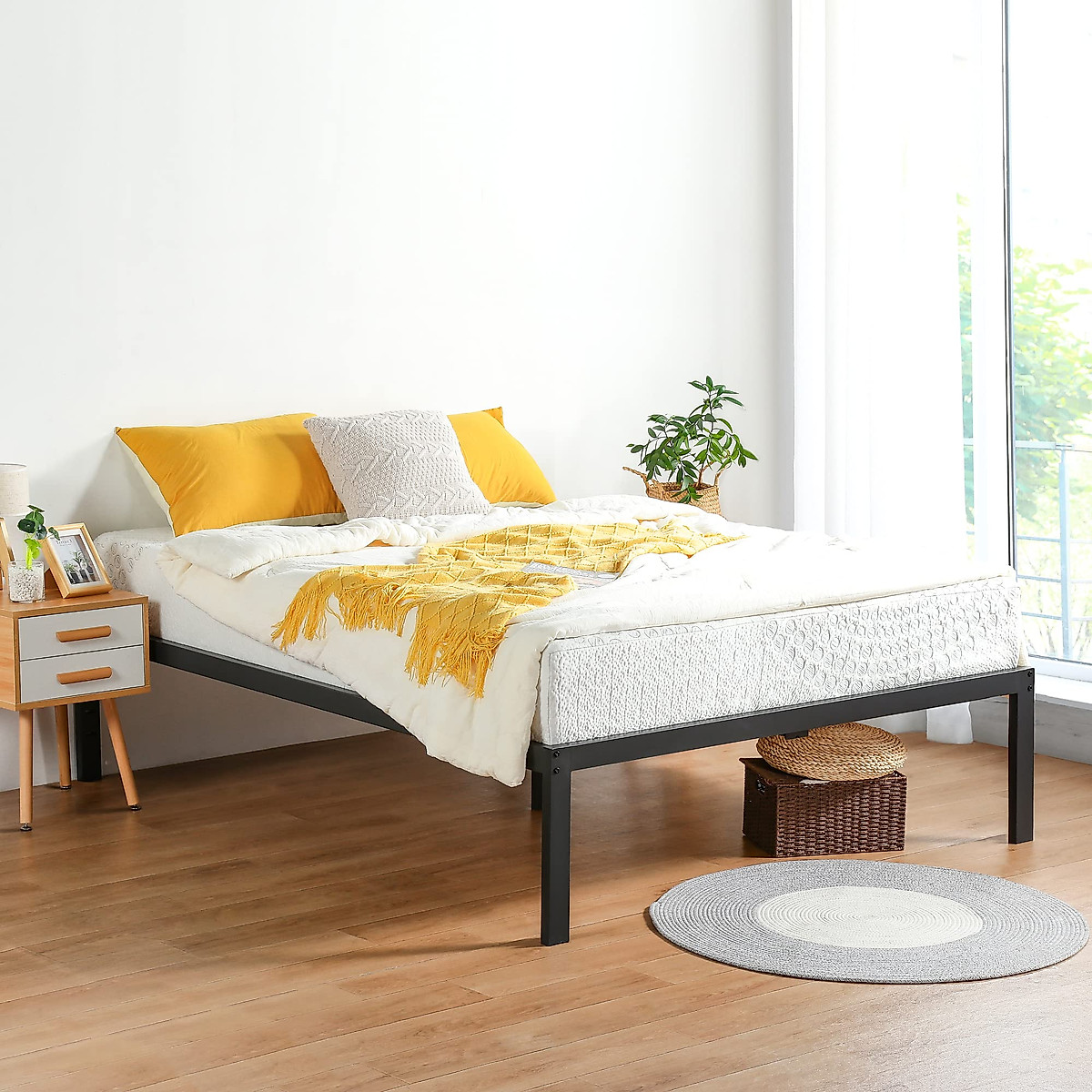 Olee Sleep 16 Inch Dura Metal Steel Slate Bed Frame, Twin XL, Black