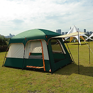 KTT Large Tent 6 Person,Family Cabin Tents,Straight Wall,3 Doors and 3 Windows with Mesh,Waterproof,Big Tent for Outdoor,Picnic,Camping,Family,Friends Gathering(Green)