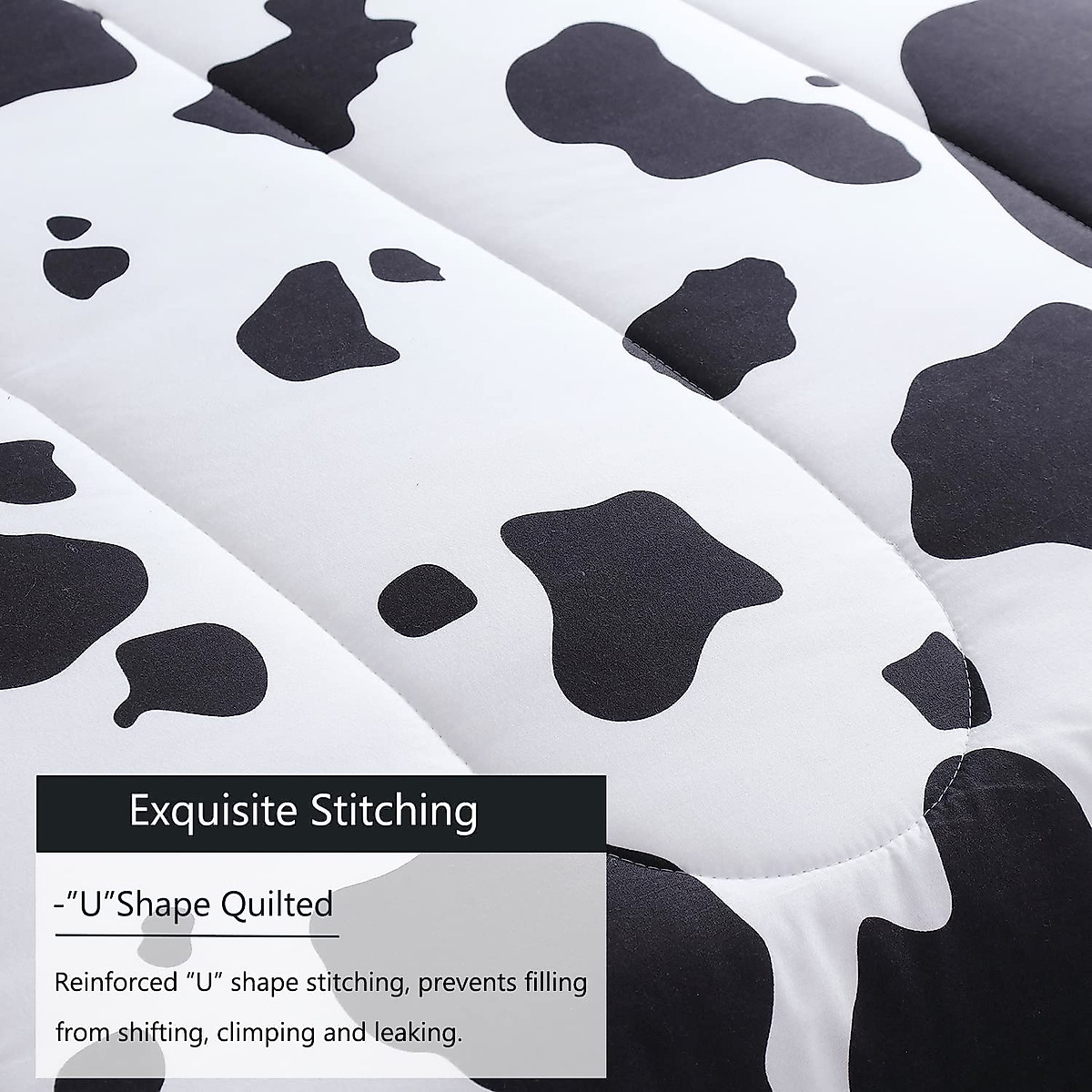 PERFEMET Cow Print Boys Comforter Set Full Size, 3-Piece Black White Geometric Kids Girls Bedding Set, Reversible Plaid Teen Boy Bed Sets with Pillowcases (Full, Black and White)