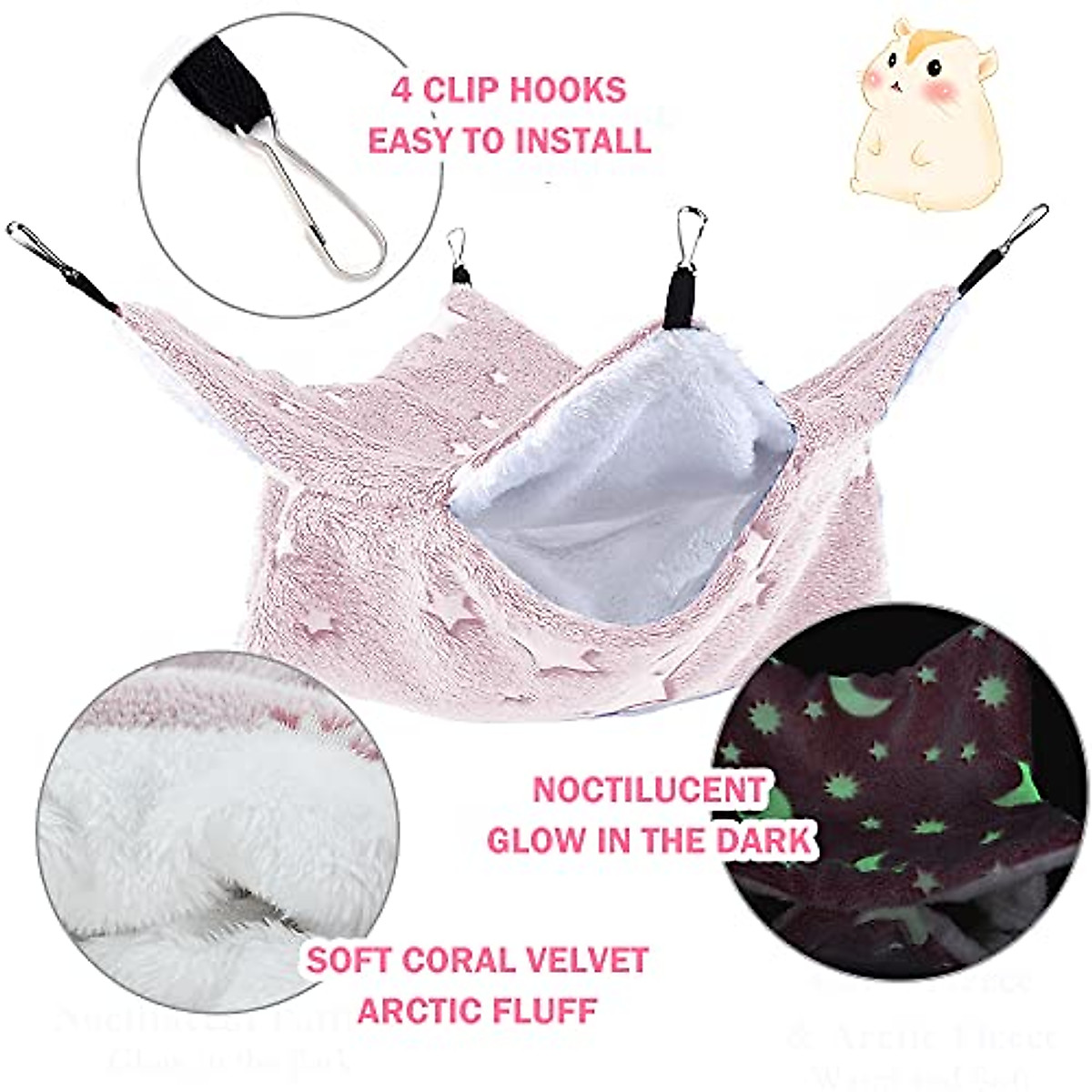 Guinea Pig Hanging Tunnel Hammocks - HOMEYA 2 PCS Luminous Small Animal Pet Hideout Bunkbed Cage Cave Toys for Hamster Squirrel Ferret Hedgehog Chinchilla - Cage Accessories