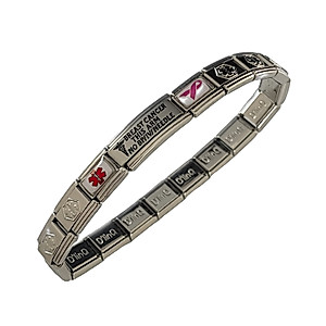Gadow Jewelry Breast Cancer THIS ARM No Blood Pressure or IV Needle Medical Alert ID Bracelet for Women Italian Charm Style Stretchable Adjustable Awareness Stainless Steel Laser Engraved