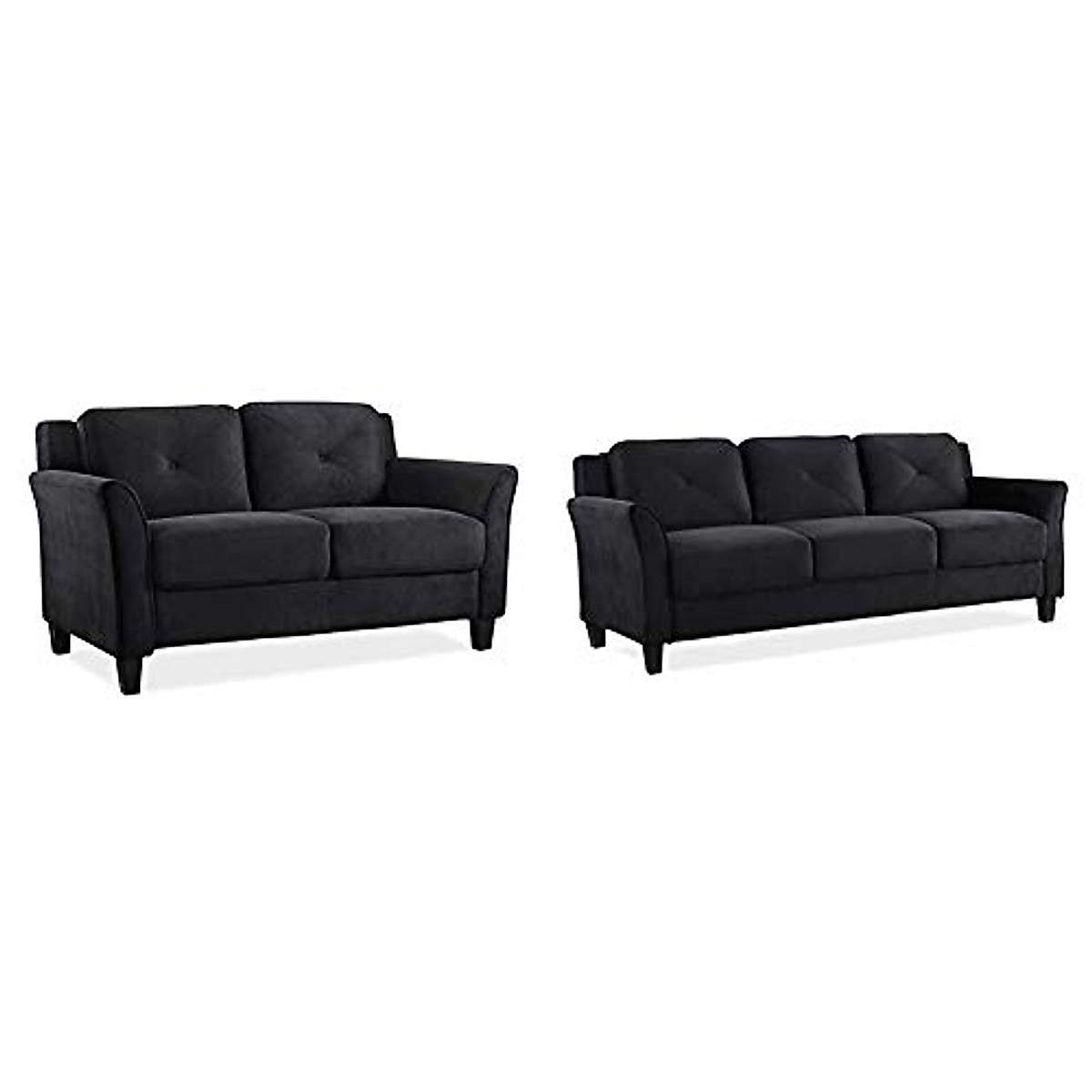 LifeStyle Solutions Grayson Love Seats, 57.87"x32"x32.68", Black & Lifestyle Solutions HRFKS3BK Grayson Sofa, 78.7" W x 31.5" D x 32.7" H, Black