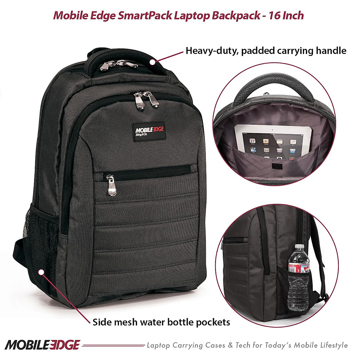 Mobile Edge Charcoal SmartPack 16 Inch Laptop Backpack with Separate Padded Tablet Pocket, Lightweight Design for Men, Women, Students MEBPSP5