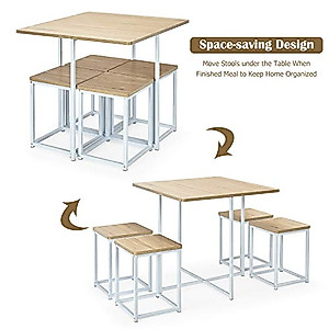 Giantex 5 Piece Dining Table Set, Dining Set for 4 with Square Stools, Small Kitchen Table Set with Metal Frame, Compact Design for Small Space, Home Kitchen Bar Pub Apartment