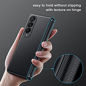Libeagle Compatible with Samsung Galaxy Z Fold 3 Case, Support All Magsafe Accessories, Leather on Back, Hinge Protection, Built-in Screen Protector, Magnetic Cover 5G 2021, Black
