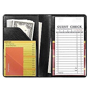 Mymazn Black Server Books for Waitress Book Waiter Book Server Booklet Restaurant Waitstaff Organizer, Serving Book Guest Check Book Holder Money Pocket Fits Server Apron (Black)