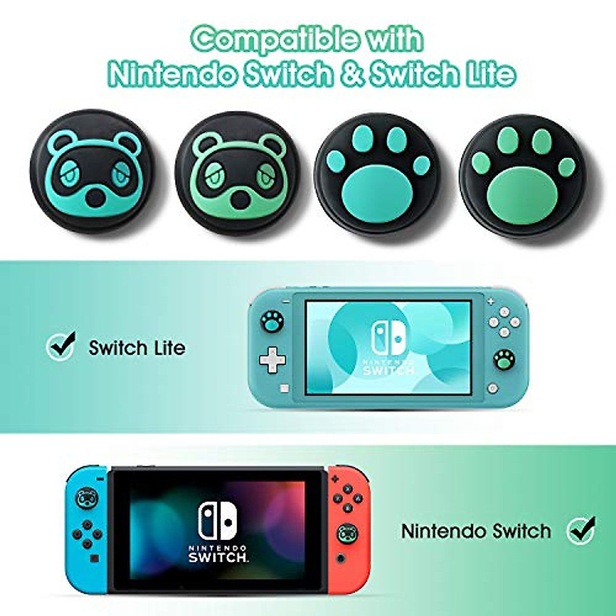Cool Raccoon & Cat Paw Thumb Grip Caps 4Pcs, Daugee Joystick Analog Cap for Nintendo Switch & Lite