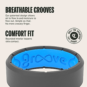 Groove Life Edge Deep Stone/Blue Silicone Ring - Breathable Rubber Wedding Rings for Men, Lifetime Coverage, Unique Design, Comfort Fit Ring - Size 11