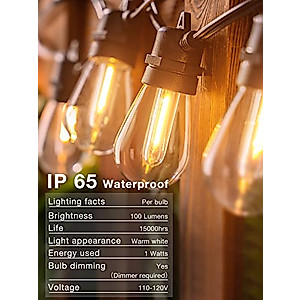 addlon 50FT LED Outdoor String Lights with Edison Shatterproof Bulbs, Weatherproof Strand, Commercial Grade Patio Lights, Decorative for Garden or Patio, Black