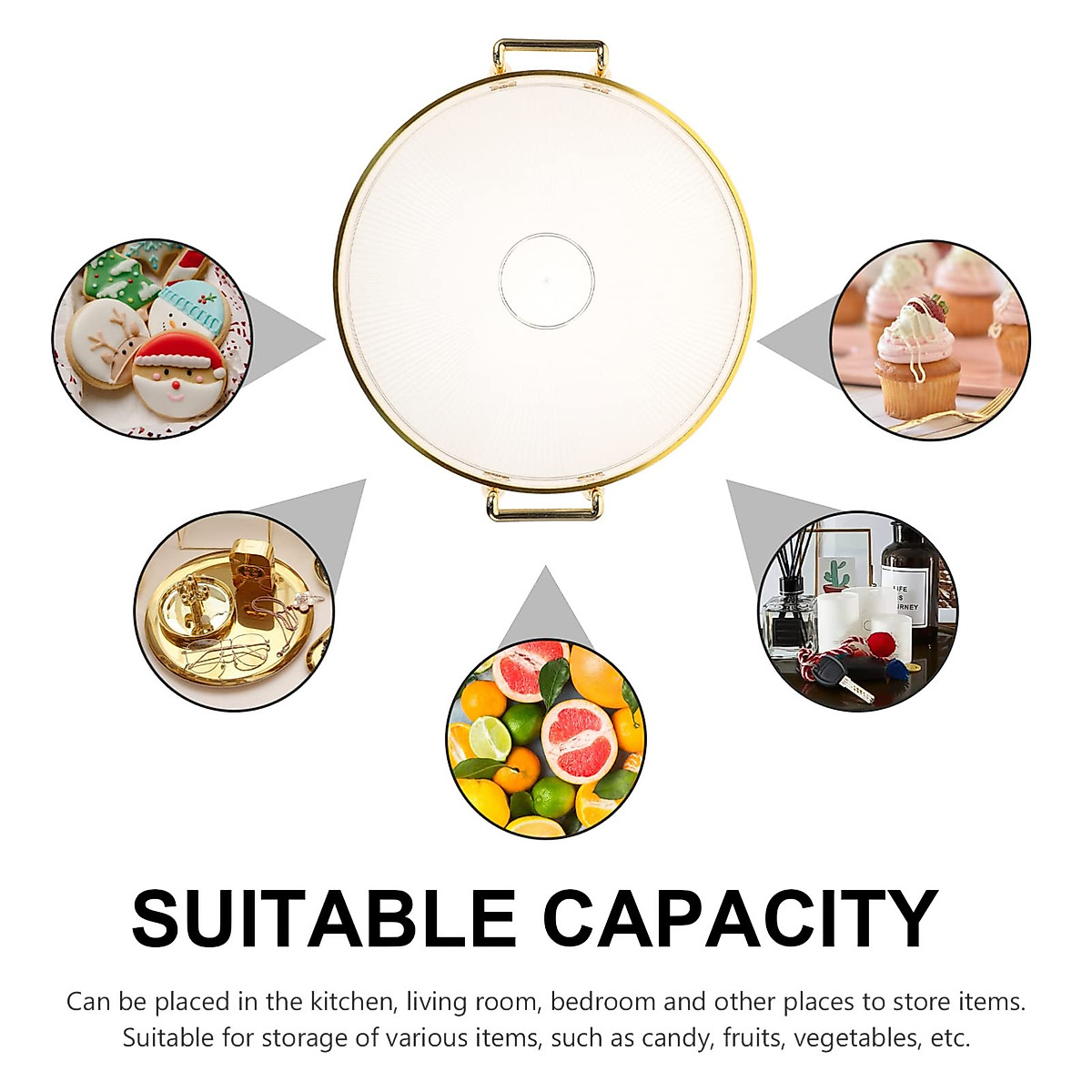 CALLARON Plastic Tray Plastic Tray Decorative Round Serving Tray with Handles Modern Decorative Tray Serving Platter Fruit Dessert Plate Cake Dish Perfume Tray for Vanity Coffee Table