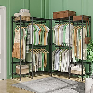 LEHOM G3 Garment Closet Rack Heavy Duty Freestanding Portable Wire Clothing Rack with Shelves, Adjustable, DIY Hanging Wardrobe Clothes Racks for Bedroom