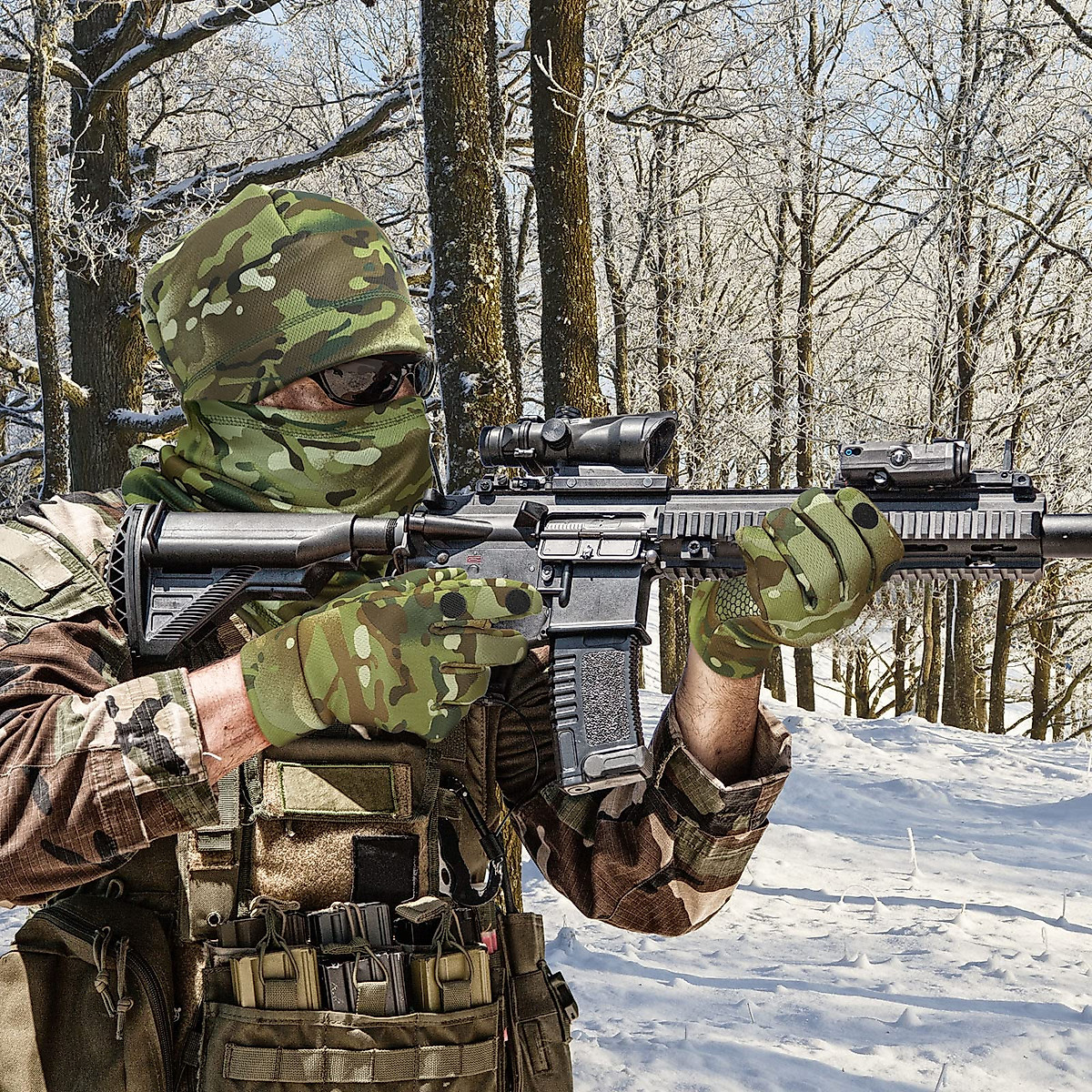 Janmercy 3 Pcs Camouflage Beanie Gloves and Scarf Set Include Beanie Neck Gaiter, 1 Pair Full Finger Hunting Gloves (Vintage Color)