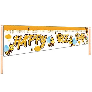 Large Happy Bee Day Banner | Bumble Bee Birthday Party Decoration | Happy Bee Day Party Supplies | Bumblebee Baby Shower Decoration - 9.8 x 1.6FT