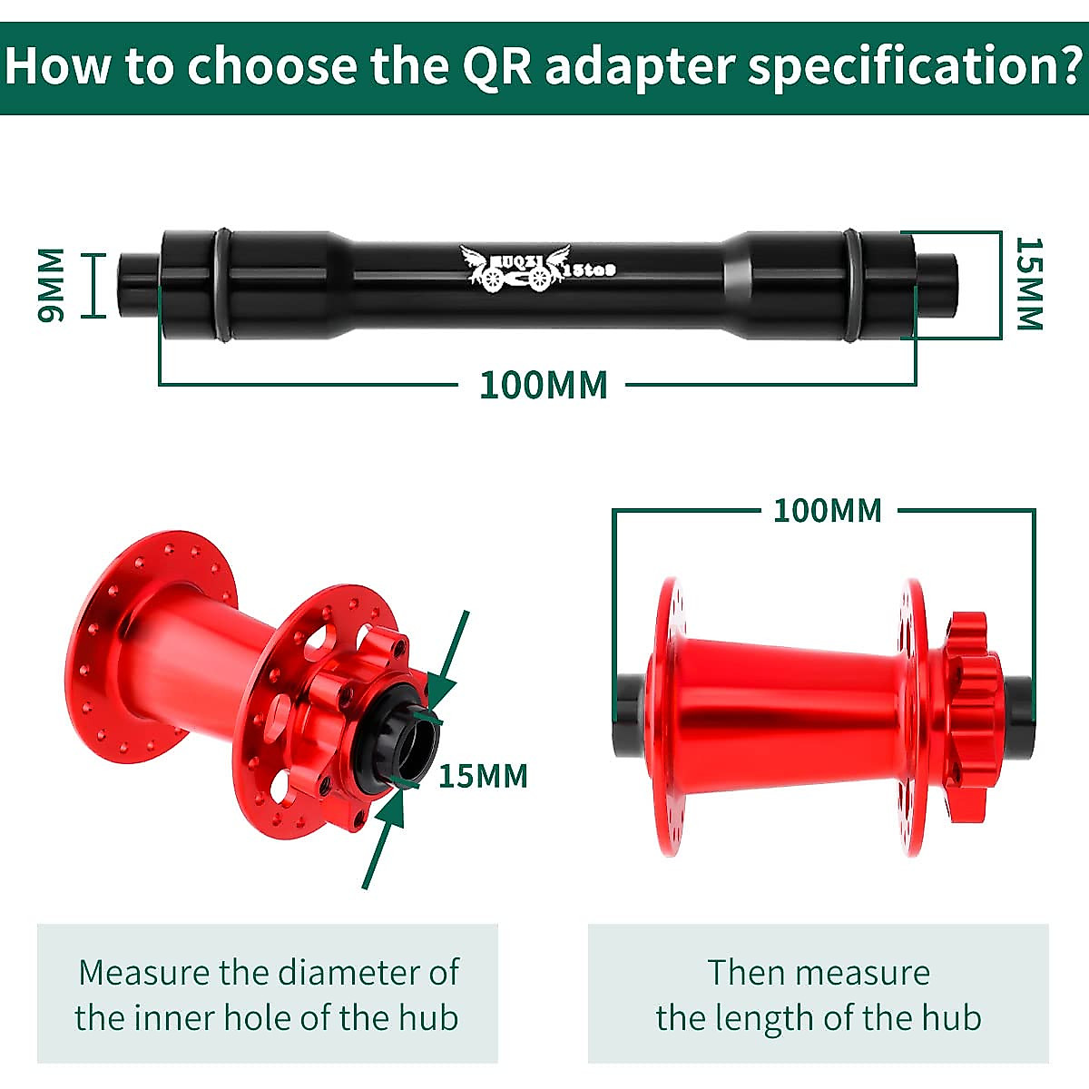 MUQZI Bicycle QR Adapter 12 to 9mm Front Wheel Hub Adapter 100mm Thru Axle Hub Quick Release for Mountain Road Bike, Red