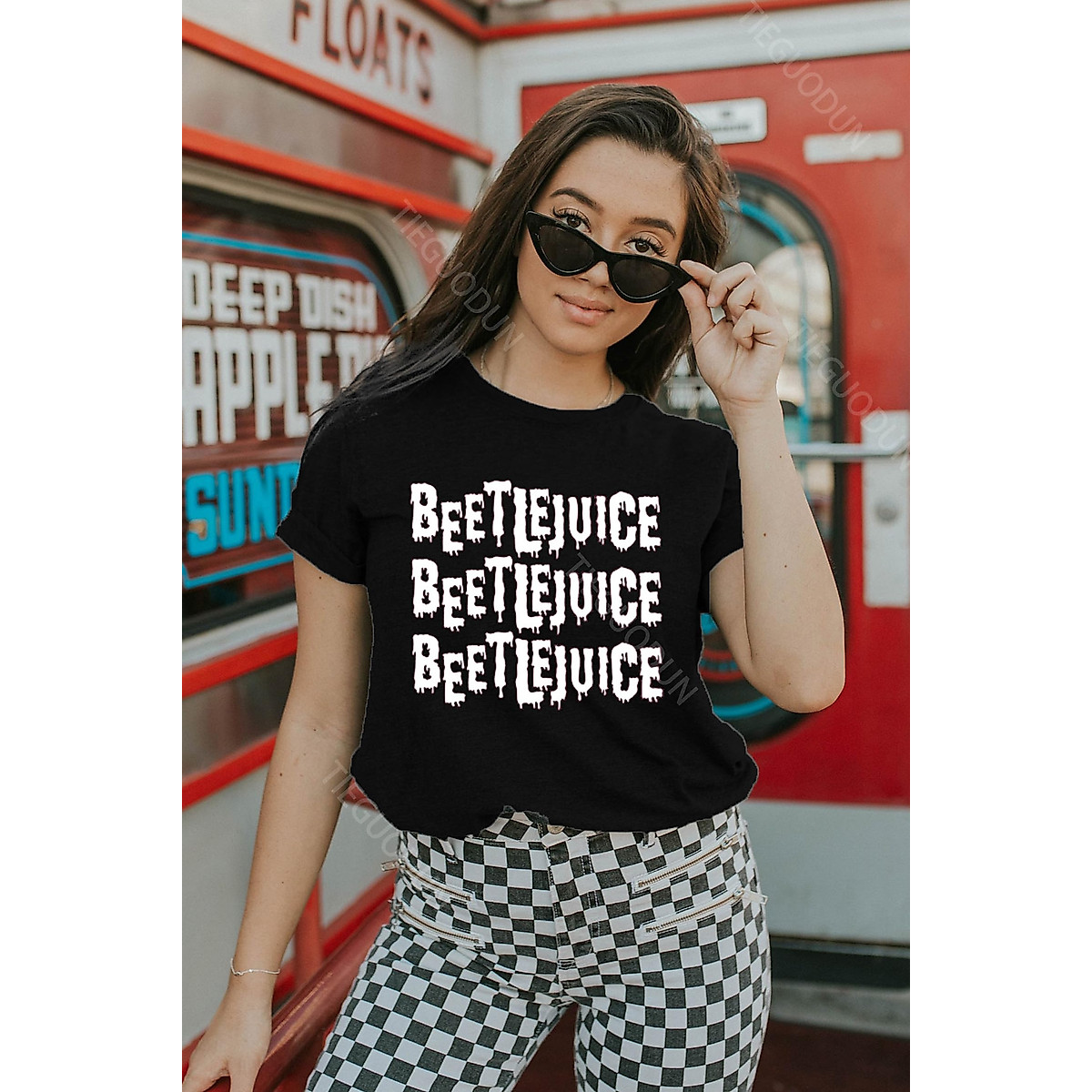 TIEGUODUN Halloween Tops for Women Halloween Bleached Shirts Letters Print Horrr Movie Short Sleeve Tee Tops (P5, Small)