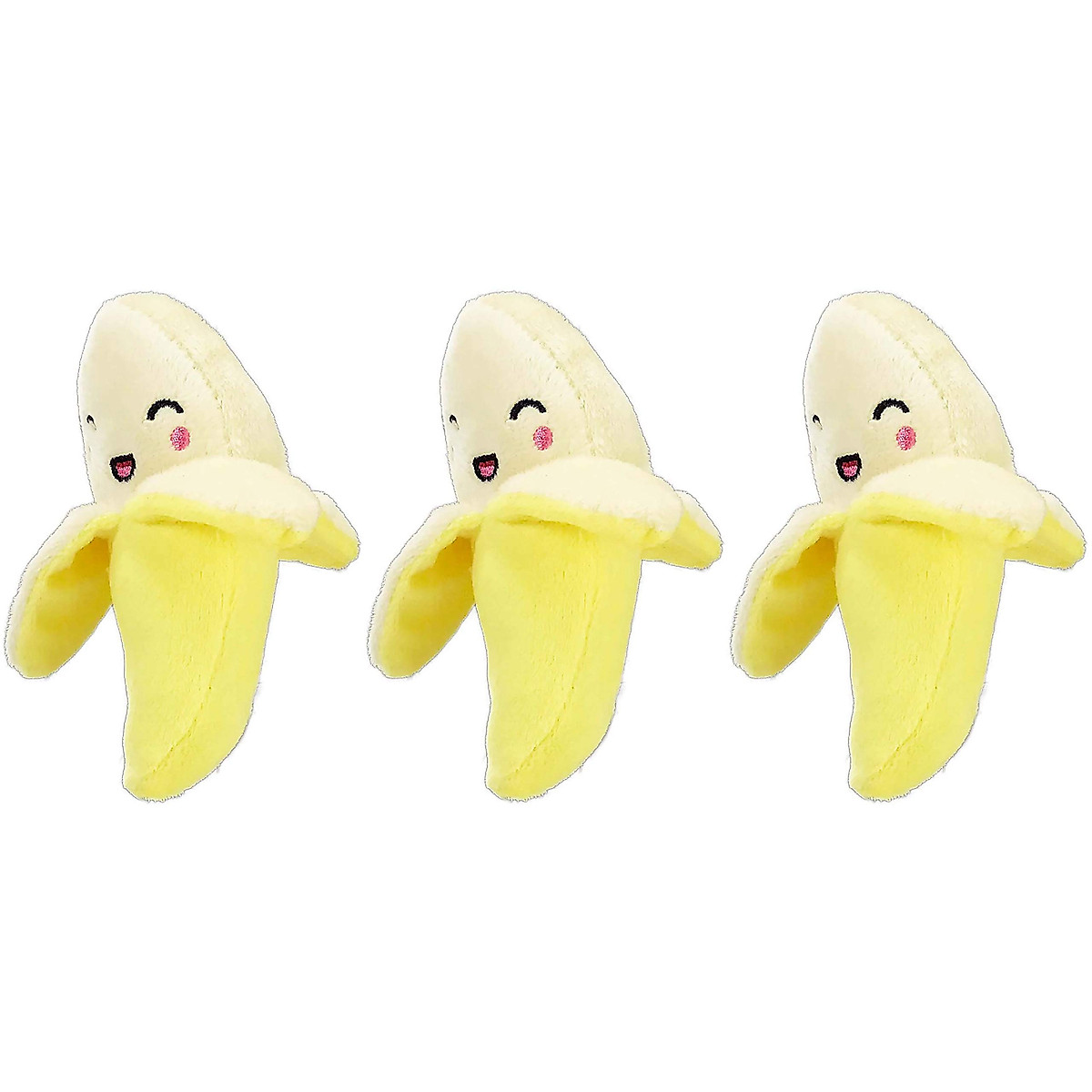PetSport 3 Pack of Tiny Tots Foodies Banana Plush Dog Toys with Squeakers, 5 Inch