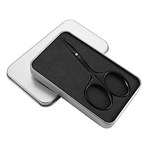 LIVINGO 3.75" Premium Nose Hair Scissors, Curved Safety Blades with Rounded Tip for Trimming Small Details Facial Hair, Ear Hair, Eyebrow (Black)