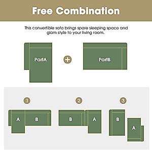 Tmsan Modular Sectional Sofa, 109" Modern Convertible L Shaped Cloud Couch Set, Minimalist Upholstered Sleeper Sofa with Pillows for Living Room, Green