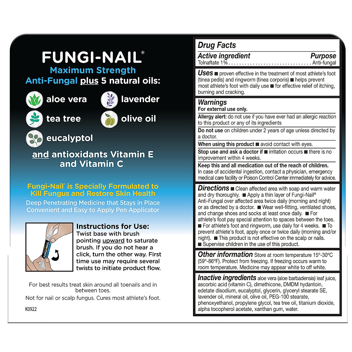 Fungi-Nail Pen Applicator Anti-Fungal Solution, Kills Fungus That Can Lead to Nail & Athlete’s Foot with Tolnaftate & Clinically Proven to Cure and Prevent Fungal Infections, 0.101 Fl Oz (Pack of 1)