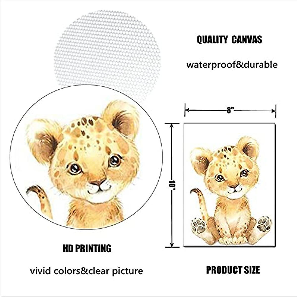 Kiddale Baby Watercolor Animals Wall Art Prints Set of 4 (8x10),Tiger Elephant Zebra Giraffe Safari Animals Pictures Nursery Decor Art,Stretched and Framed Ready to Hang