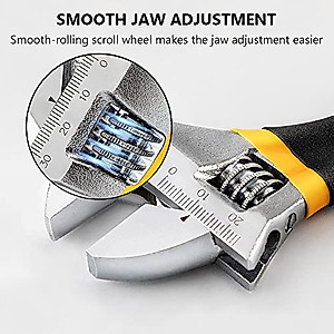 8inch Adjustable Wrench, Wide Jaw Wrench Adjustable Movable Spanner, Metric Scales with Anti-Slip Grips for Plumbing, Automotive Repair and DIY Tightening or Loosening Nuts and Bolts