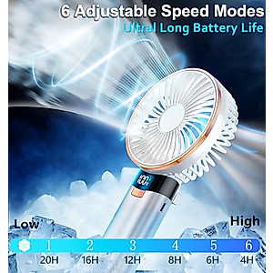 BEYYON Portable Handheld Fan, 5200mAh Metal Handle Portable Fan Rechargeable, 180° Foldable, 6 Speeds USB Rechargeable Fan, Electric Personal Fan with Power Bank for Travel, Outdoor, Camping, Office