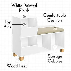RiverRidge Kids Catch-All Toy Storage Organizer Bench with Cubbies & Toy Bins for Playroom Storage - Cubby Storage Organizer