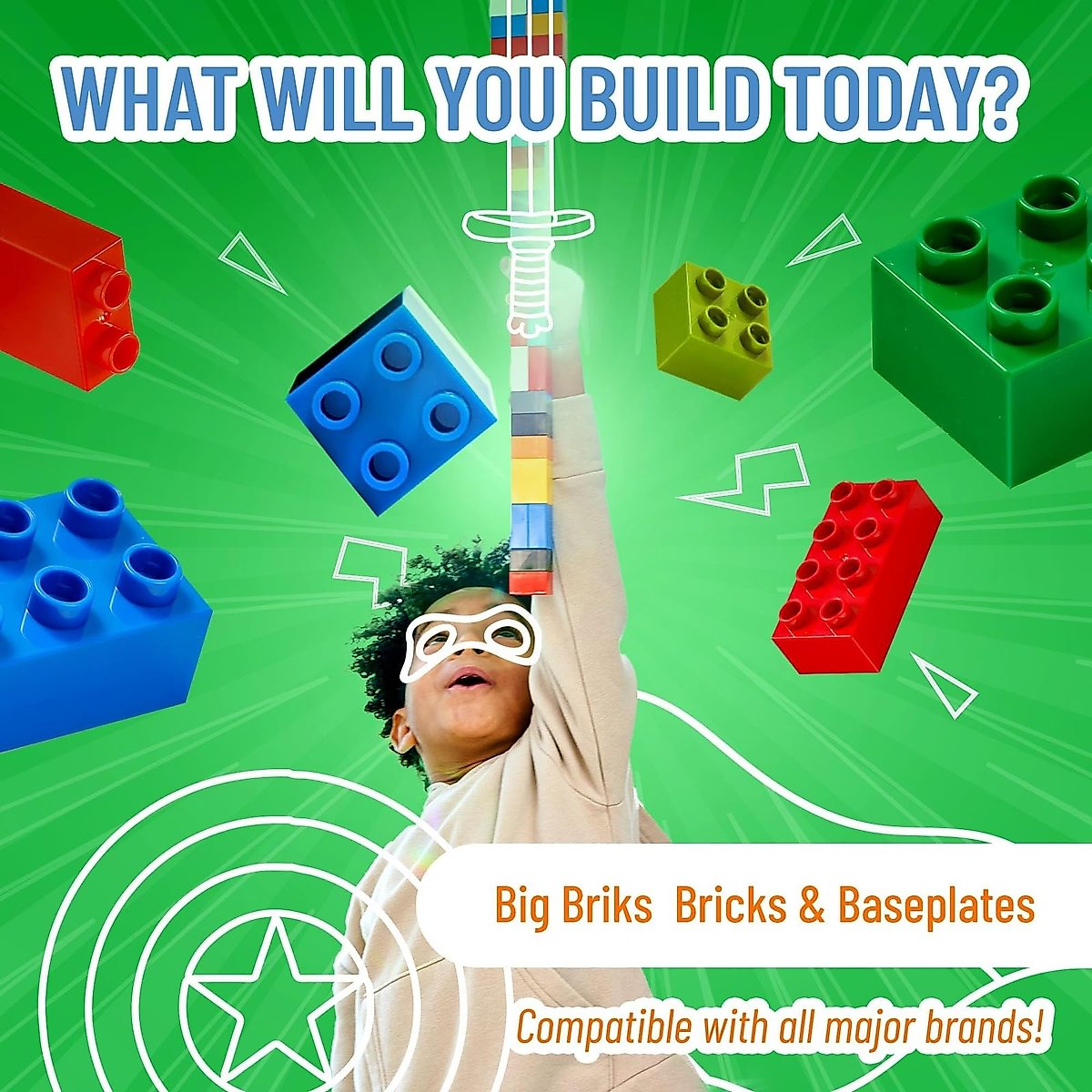 Strictly Briks Compatible with Lego Duplo 12 Pack Large Building Blocks Baseplates, Big Bricks Stackable Plates 7.5 x 3.75 in for Toddlers Kids, Rainbow Colors