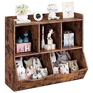 coucheta Toy Bookcase and Bookshelf, Multi Shelf with Cubby Organizer Cabinet for Storage Books and Toys, for Bedroom, Playroom and Hallway (Retro Brown)