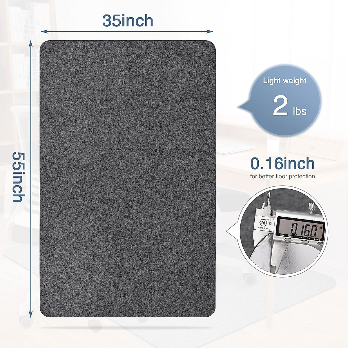 Placoot Office Chair Mat for Hardwood Floor, 55"x35" Computer Chair Mat, Desk Chair Mat, Large Anti-Slip Floor Protector for Home Office