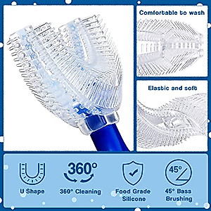 U Shaped Kids Toothbrushes 2 Pcs Whole Mouth Toothbrush Age 2-6 Soft Teeth Cleaning Baby Toothbrush 360 Degrees Toddler Toothbrush U Shaped Toothbrush with 2 Pcs Silicone Brush Heads (Cool Style)