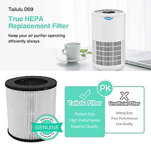 Air Purifiers for Home Large Room 1345 Ft², Tailulu H13 True HEPA Air Cleaner with Replacement Filter Purify Smoke Dust Pollen for Bedroom Living Room, Only for D09 Air Purfiier