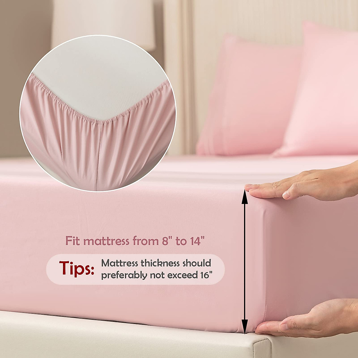 REDKEY Full Size Sheet Pillowcase Set - 4 Piece Soft Bedding Sheets & Pillowcases Sets Luxurious Deep Pocket Full Bed Sheets Pillowcase with Envelope Closure (Full,Baby Pink)