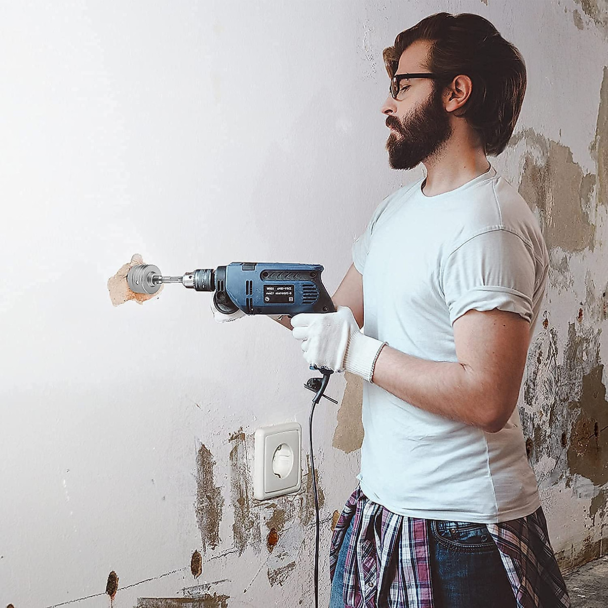 Drill Bit Set, 10pcs TCT Core Drill Bit Set SDS Plus Extension Shank Tungsten Masonry Diamond Hole Cutters for Concrete Stone Granite Marble Tiles Ceramic