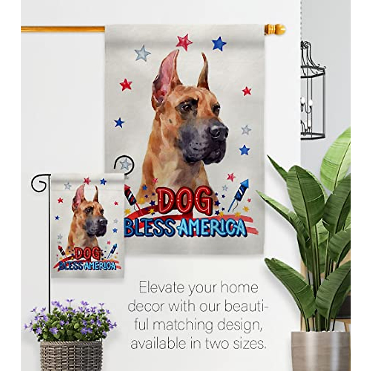 Breeze Decor Patriotic Fawn Dane Garden Flag Set Wood Dowel Dog Puppy Spoiled Paw Canine Fur Pet Nature Farm Animal Creature House Banner Small Yard Gift Double-Sided, Made in USA