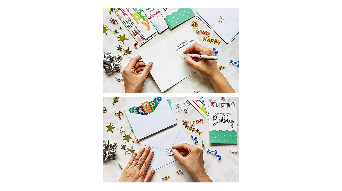 120 Birthday Cards Bulk Set with Envelopes & Stickers | Assorted Designs