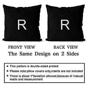 Snycler Black Pillow Cover Set of 2 Throw Pillow Case English Alphabet R 18x18 Inch Soft Throw Pillow Case Modern Cushion Cover Square Pillowcase Decoration for Sofa Bed Chair Car
