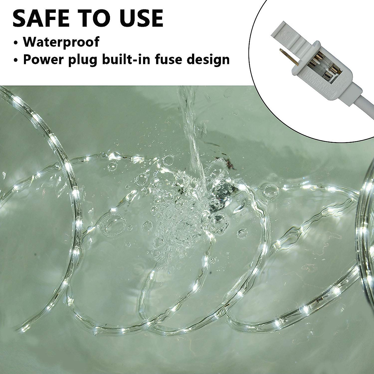 SURNIE Rope Lights Outdoor Waterproof Daylight-White: 540 LEDs 50ft Cuttable Outside Bright 110V Lighting 6000K Connectable Flexible Plug Thick Cool Clear Tube - Indoor Deck Patio Xmas Camping Décor