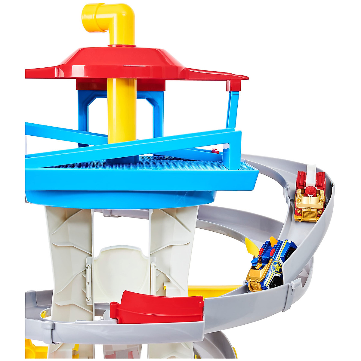 Paw Patrol Adventure Bay Lookout Tower Playset With 2 Die-Cast 1:55 Vehicles (Chase and Marshall): Twin Track Rescue Way 25 Pc Set With Launching Periscope - Accommodate Up to 6 True Metal Racing Cars