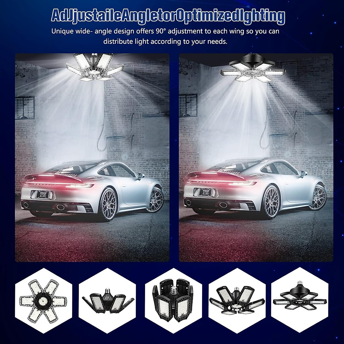 KsDhewi LED Garage Light 200W 22000LM 6500K Garage Light with 6+1 Panel Deformable Garage Lights Ceiling Led, LED Garage Lights for Garage Workshop Bay Attic Basement (6 Pack)