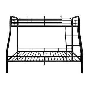 Hollywood Bunk Beds Twin Over Full Size, Heavy Duty Metal Bunk Bed with Safety Guardrails, Angled Ladder, Underbed Storage, 800LBs capacity - for Kids and Teens, Twin over Full Bunk Bed, Black