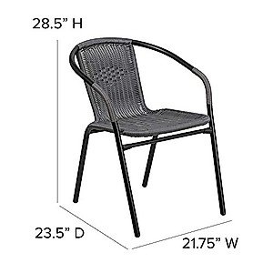 2 Pack Indoor or Outdoor Restaurant Chair with Black Frame Finish and Gray Rattan