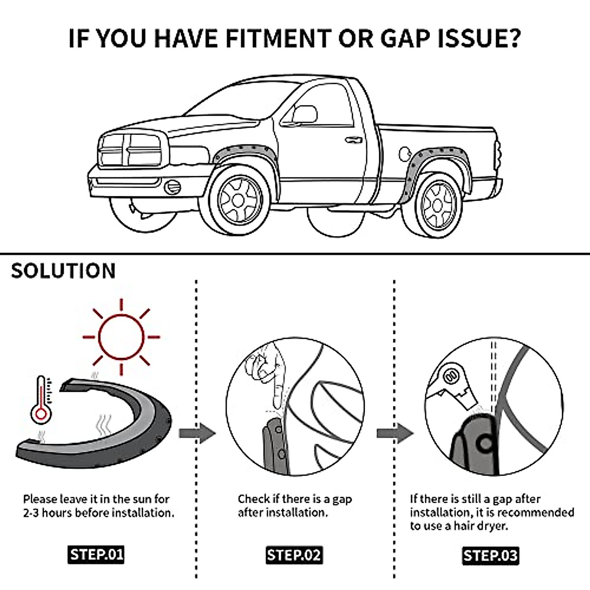 LEDKINGDOMUS Fender Flares Kit Compatible for 2004-2008 Ford F150 Styleside, 2006-2008 Lincoln Mark LT, Dura-Flex Material Smooth Black Finish Front Rear Wheels Pocket Rivet Style