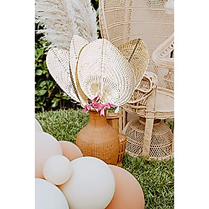 TAGREE Wedding Raffia Fans for Guest - Wedding Gift Idea for Couple & Fan Wall Decor & Boho Wall Decor (White with Straight Handle (Set of 12))