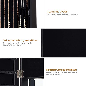 Giantex Jewelry Armoire Cabinet Wall Door Mounted with Full Length Mirror, Jewelry Organizer with Makeup Mirror, Ring Earring Slots, Necklace Hooks, Large Capacity Storage Jewelry Armoire (Black)